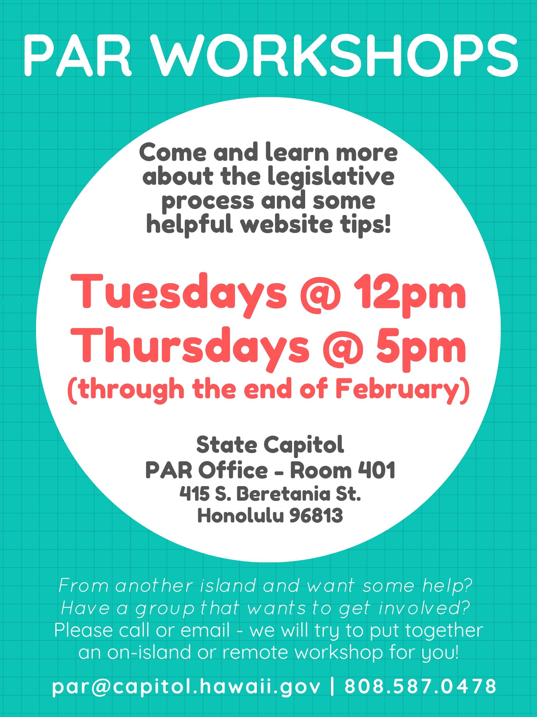 PAR Workshops: Tuesdays and Thursdays – LRB – Public Access Room